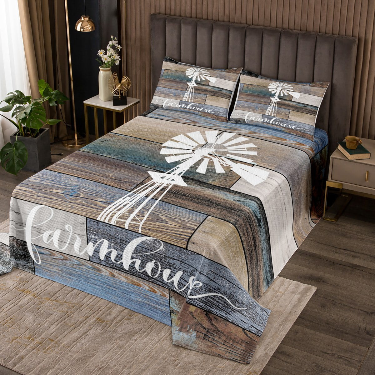 Farmhouse Quilt Set King Size, Windmill Coverlet Set Western Country ...
