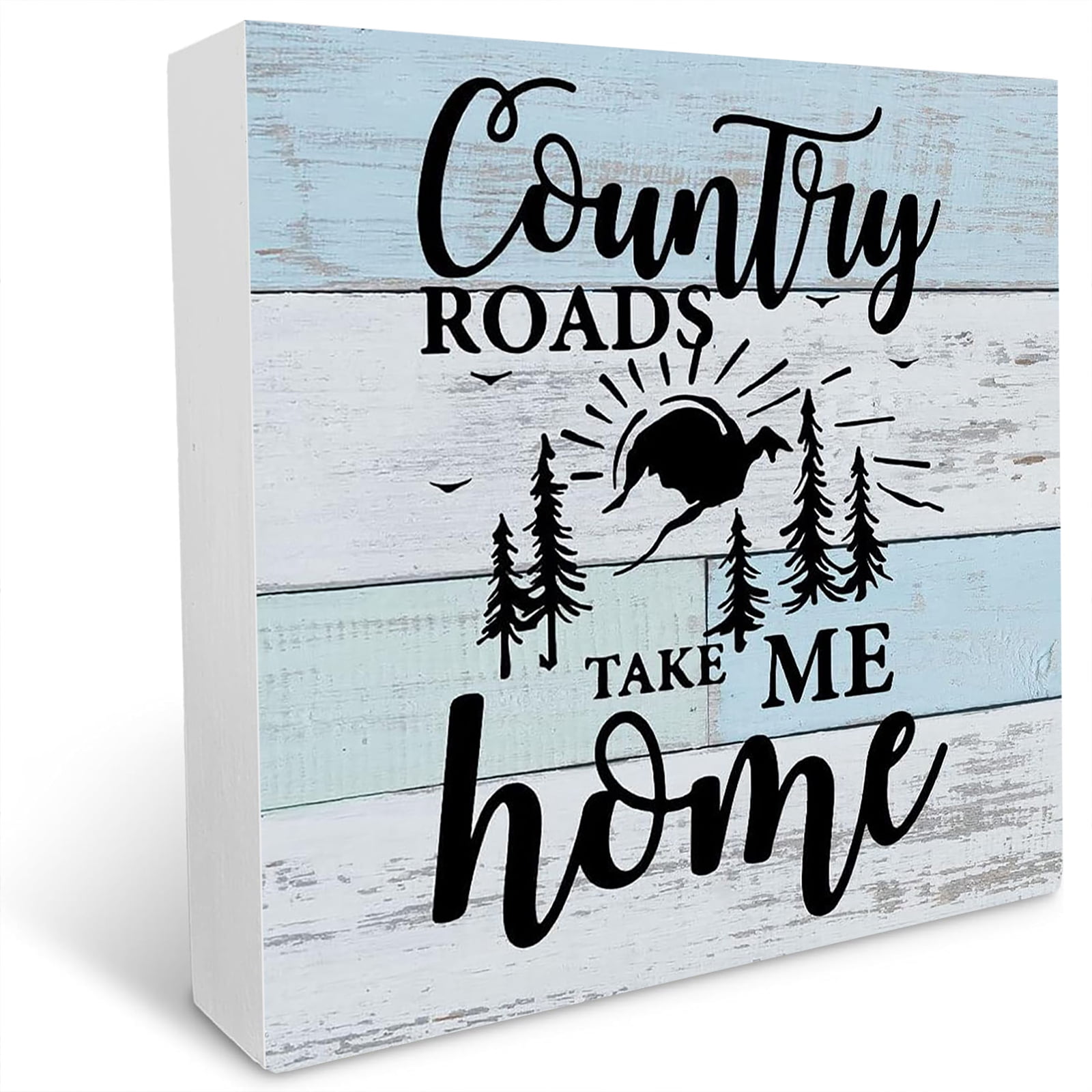 Farmhouse Quote Wood Box Sign, Country Roads Take Me Home Wood Box Sign ...
