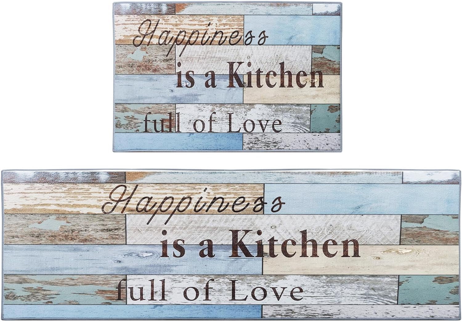 Farmhouse Quotes Kitchen Rugs and Mats Non Skid Washable Set of 2, Blue ...