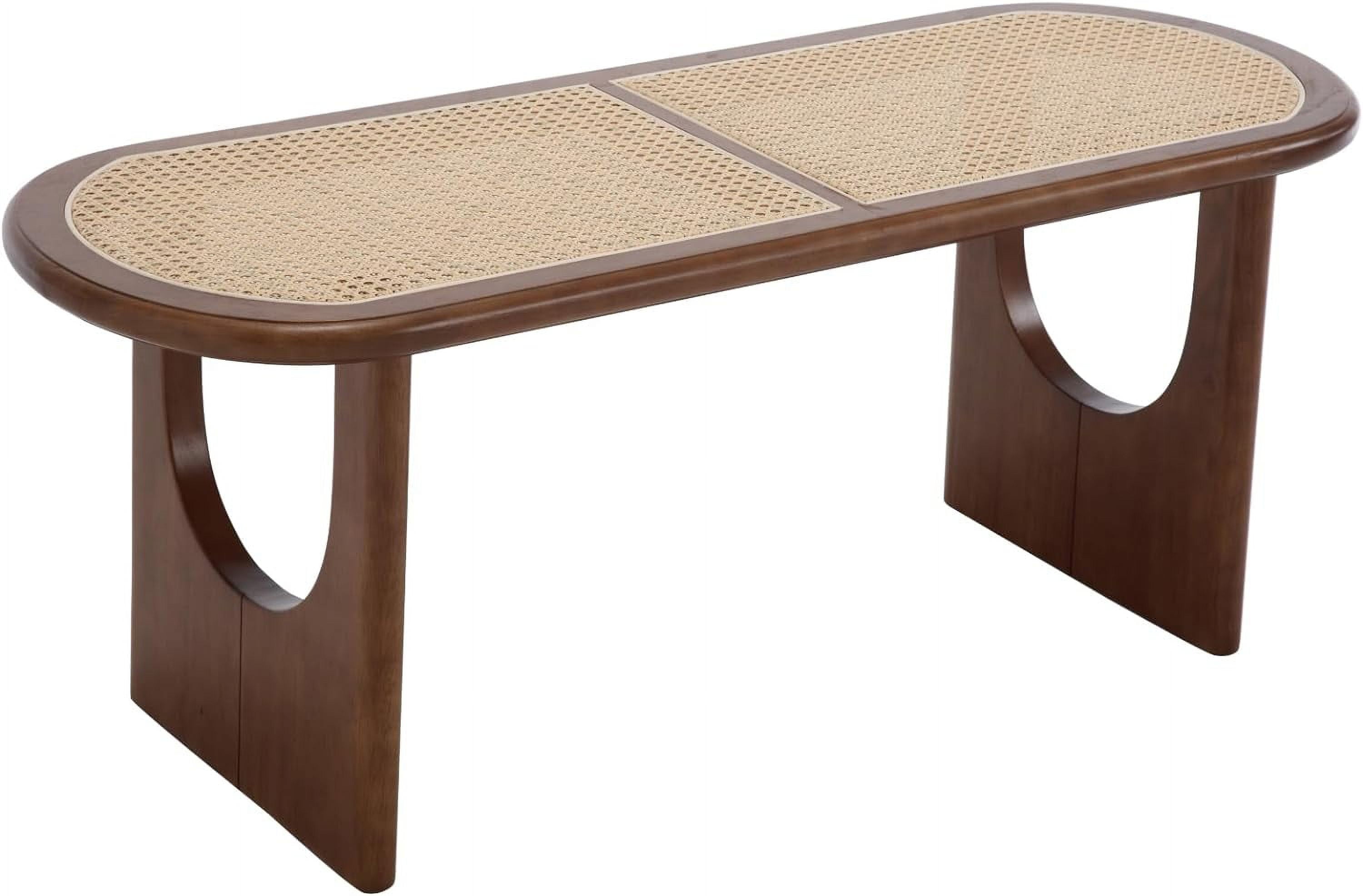 Farmhouse Rattan Bench, Entryway Bench with Footrest, Wood Cane Bench ...