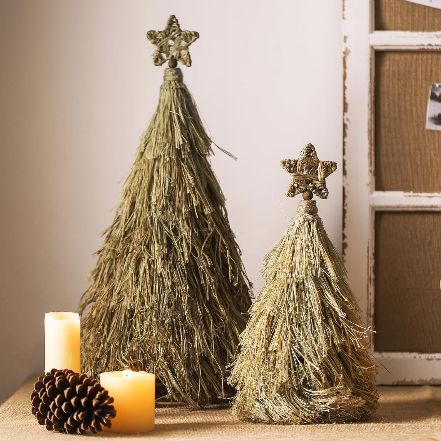 Farmhouse Rattan Decorative Small Tabletop Christmas Tree with Iron ...