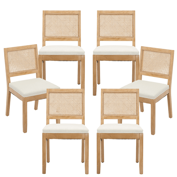 Farmhouse Rattan Dining Chairs Set of 6, Mid Century Modern Kitchen ...