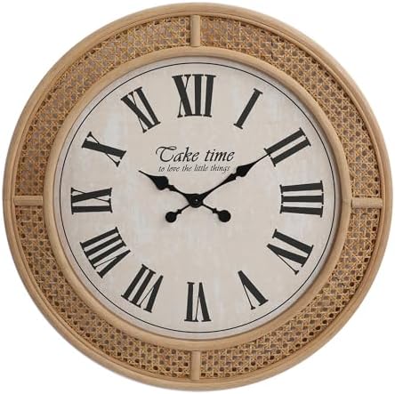 Farmhouse Rattan Wall Clock, 24 Inch Battery Operated Large Wall Clock ...