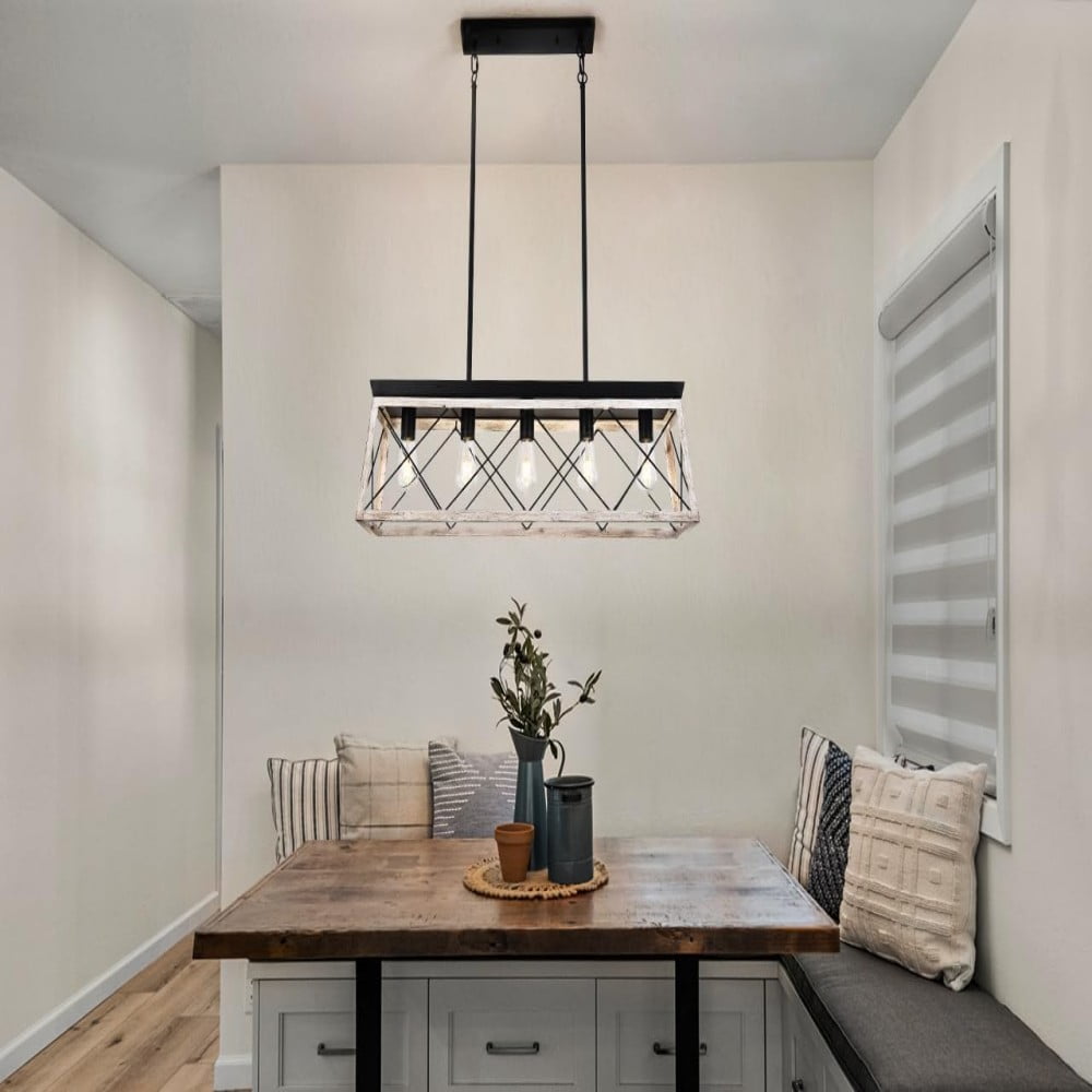 Farmhouse Rectangular Chandelier Rustic, 5-Lights Kitchen Island ...
