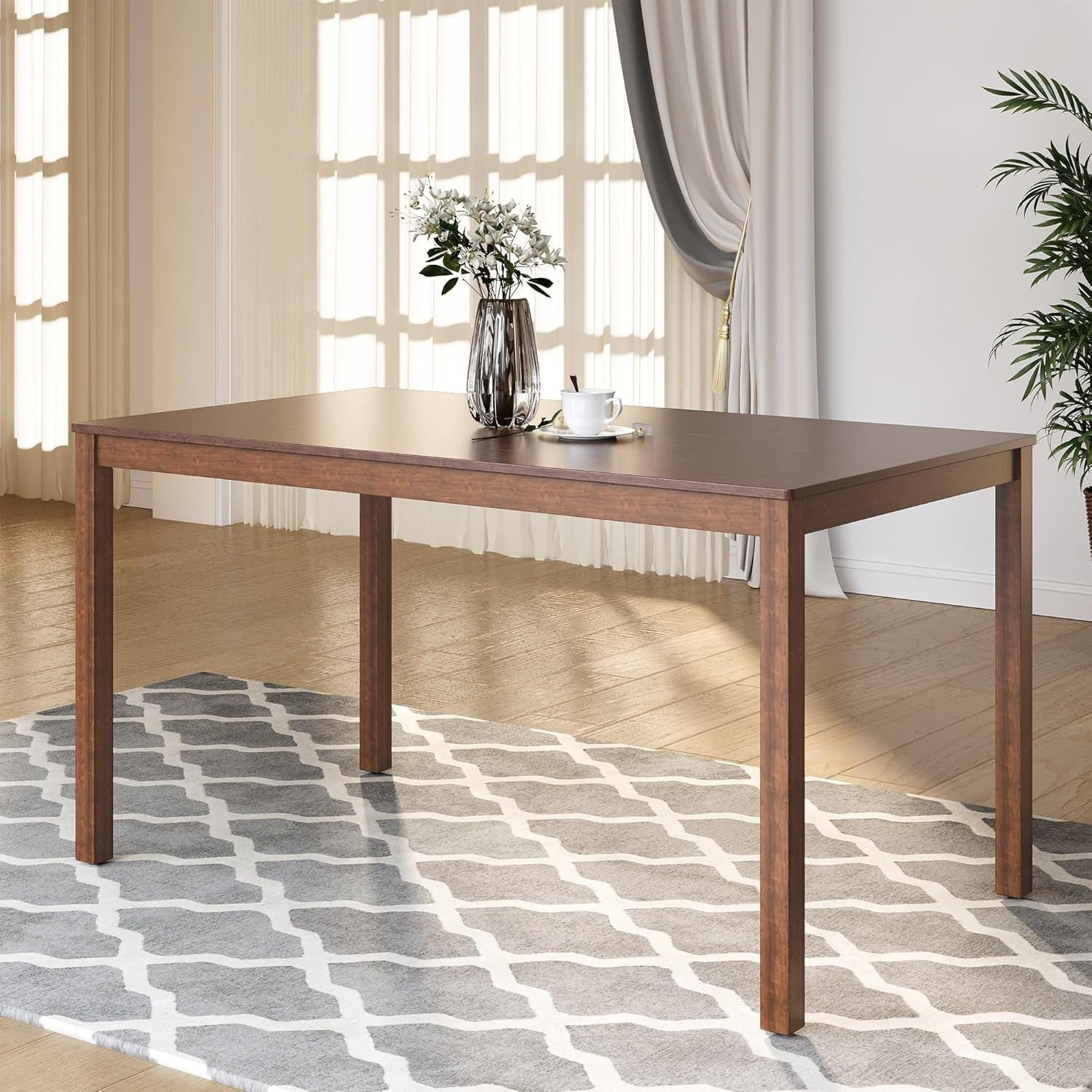 Farmhouse Rectangular Dining Table for 6, Solid Wood Kitchen Table, Modern Dinette Table for ...