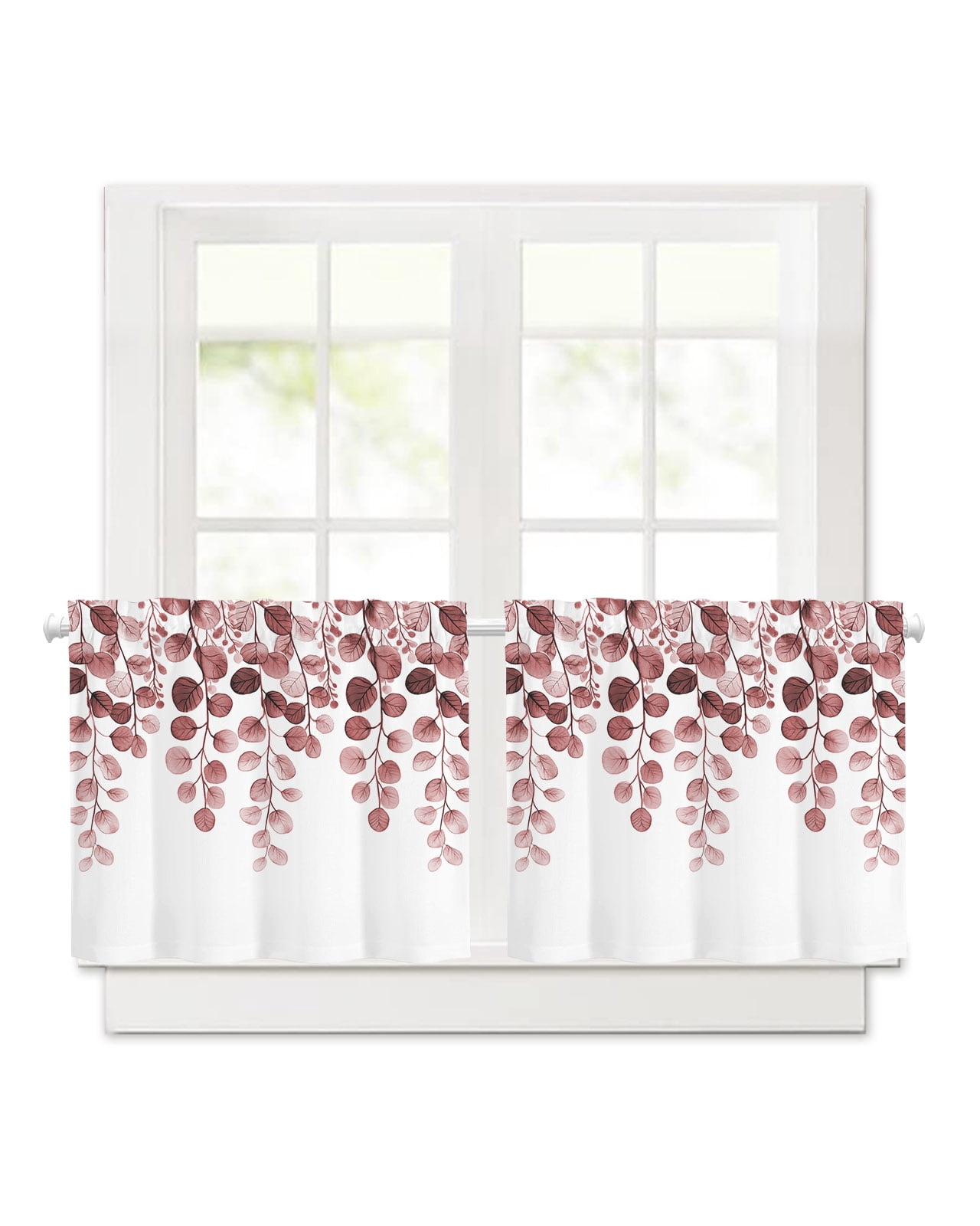 Farmhouse Red Eucalyptus Leaf Short Blackout Curtains 30 Inch Long ...