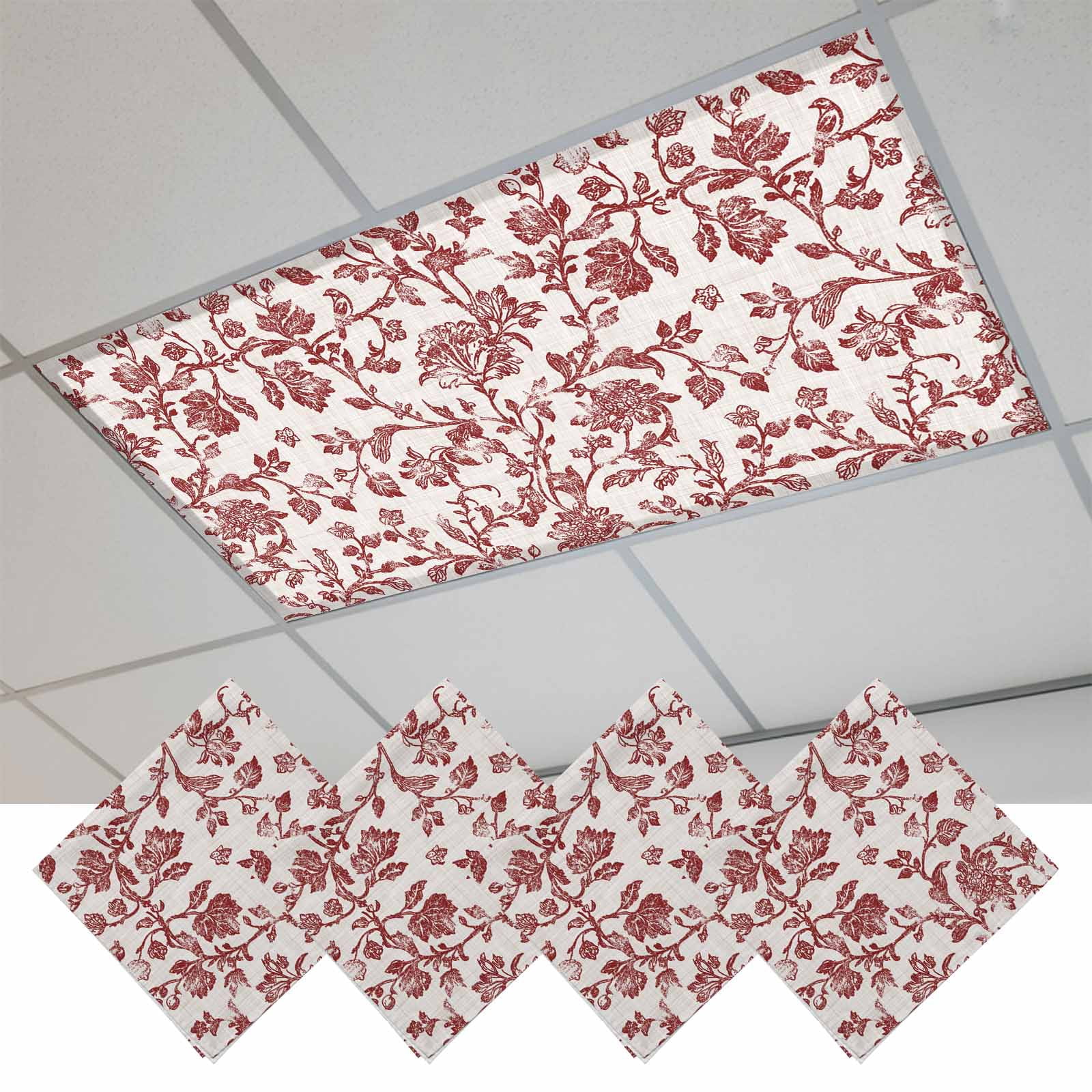 Farmhouse Red Fluorescent Light Covers, Vintage Flower Leaf Botanical ...
