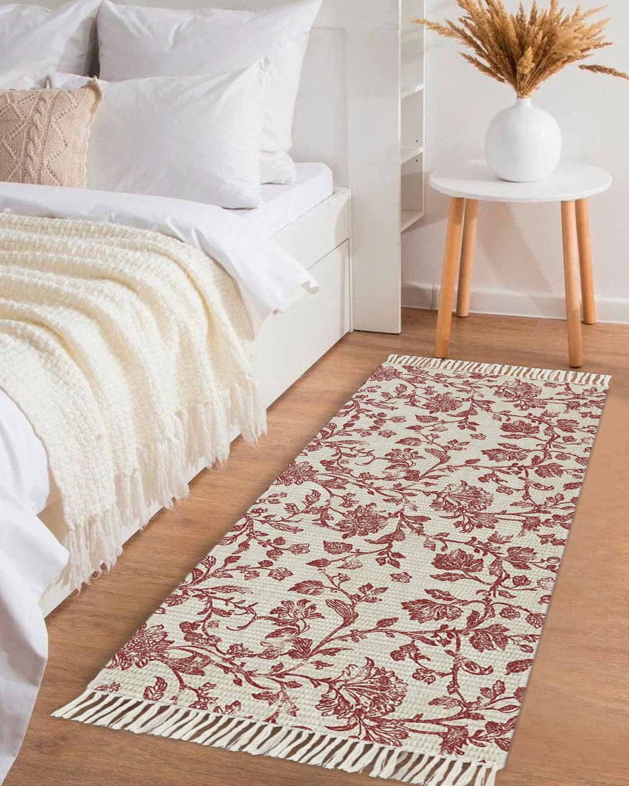 Farmhouse Red Hallway Runner Rug 2x6ft,Vintage Flower Leaf Botanical ...
