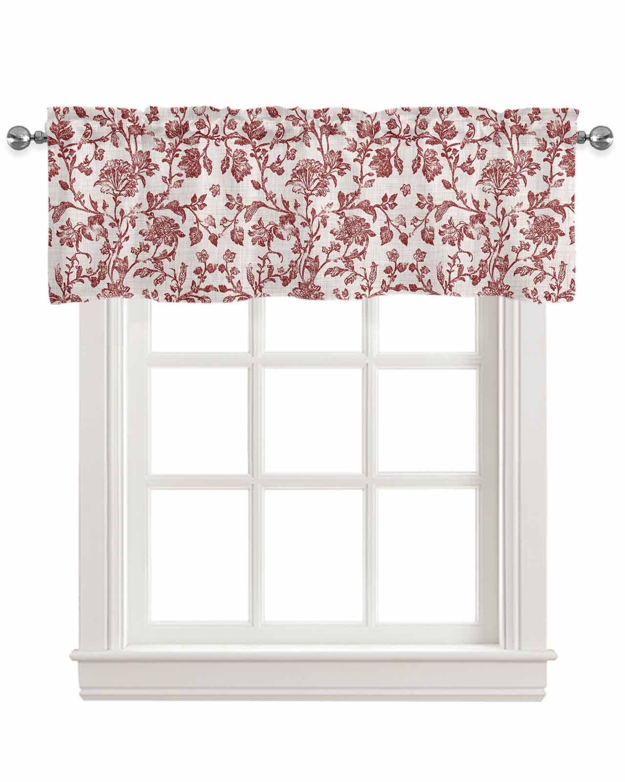 Farmhouse Red Kitchen Valances for Windows Farmhouse Linen Window Valance Curtain for Living ...