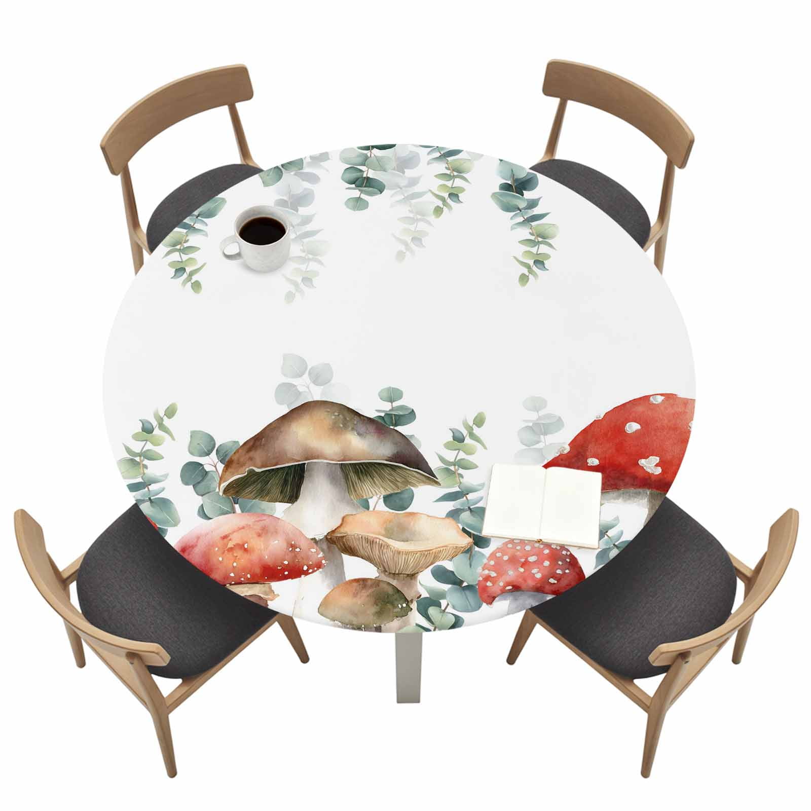 Farmhouse Red Mushrooms Round Fitted Tablecloth with Elastic Edge Green ...