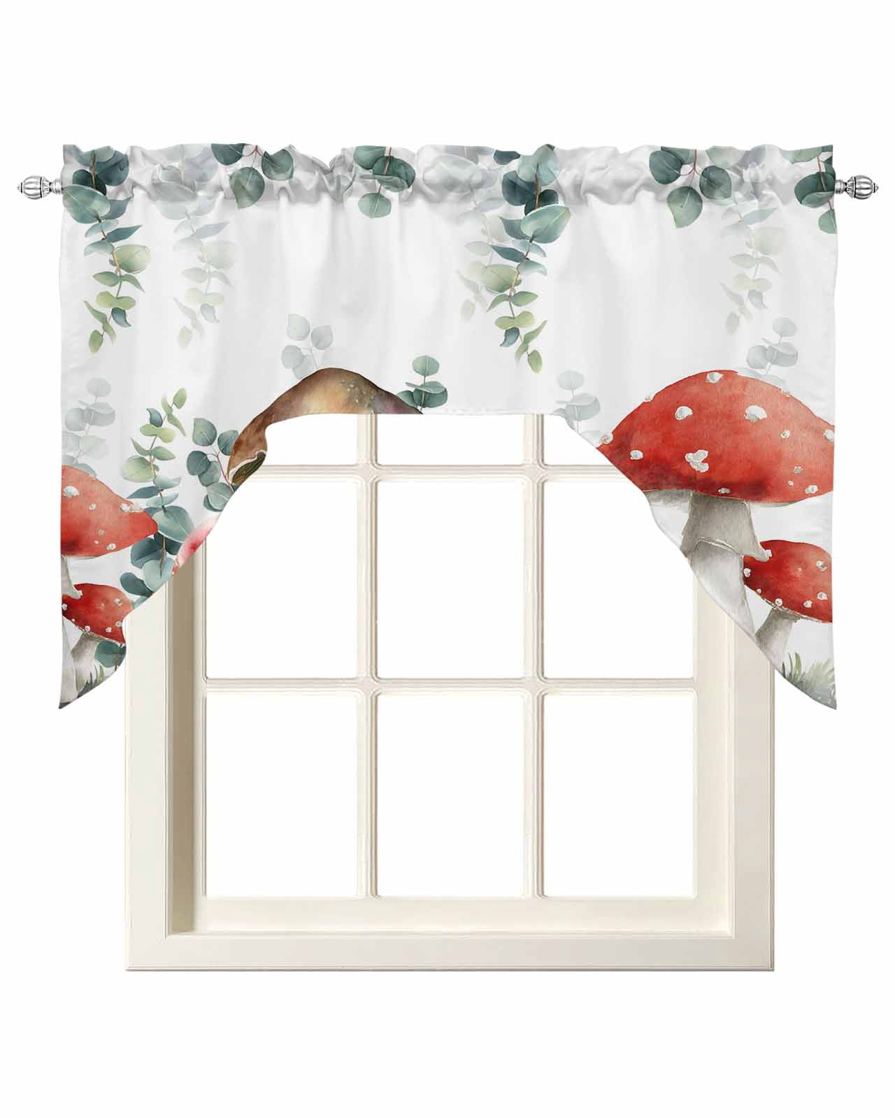 Farmhouse Red Mushrooms Swag Valance for Window, Green Eucalyptus ...