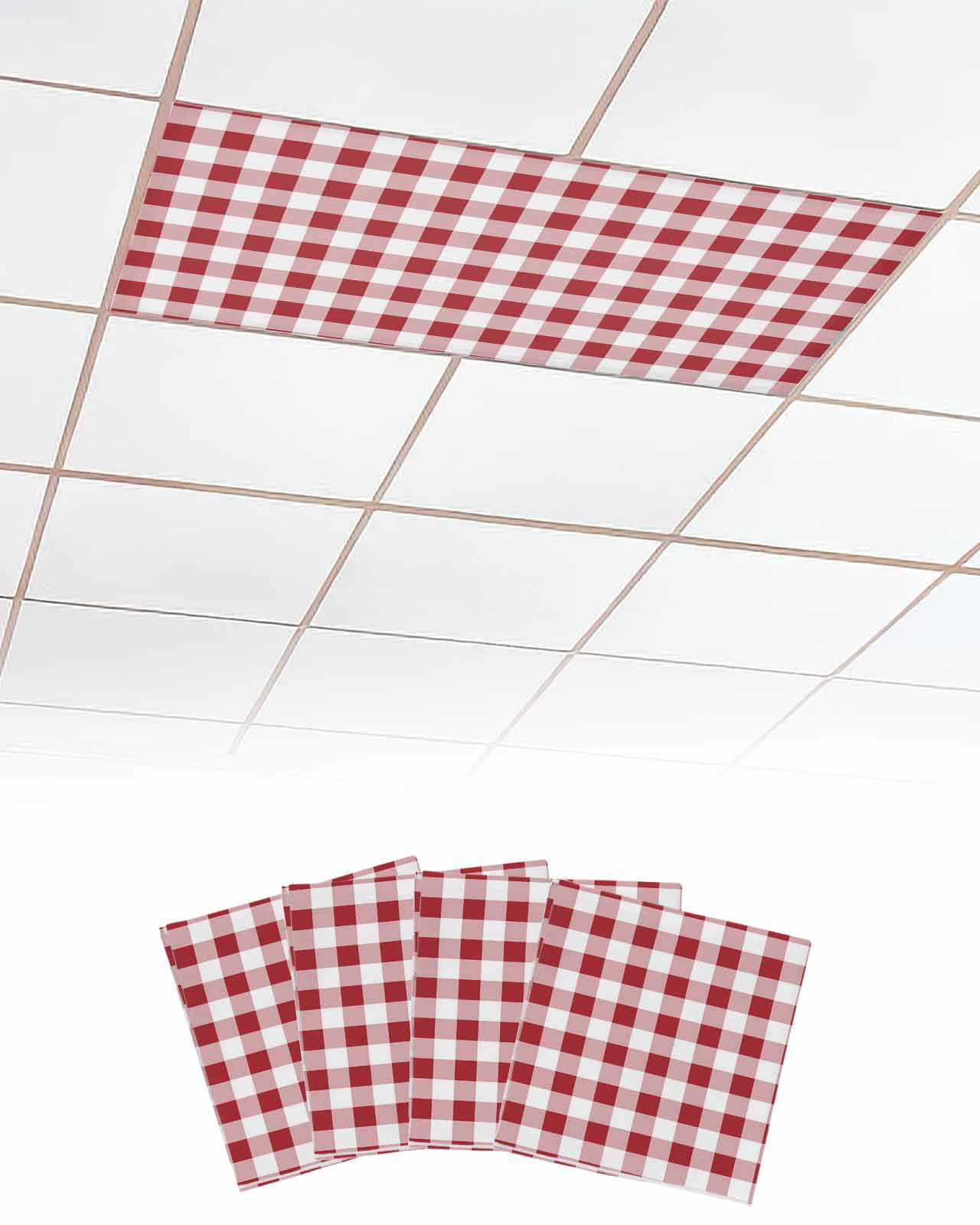 Farmhouse Red Plaid Fluorescent Light Covers for Ceiling Lights 4x2 ...