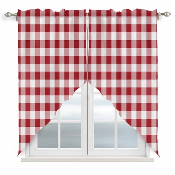 Farmhouse Red Plaid Swag Curtain Valances, Rustic Red White Checkered ...
