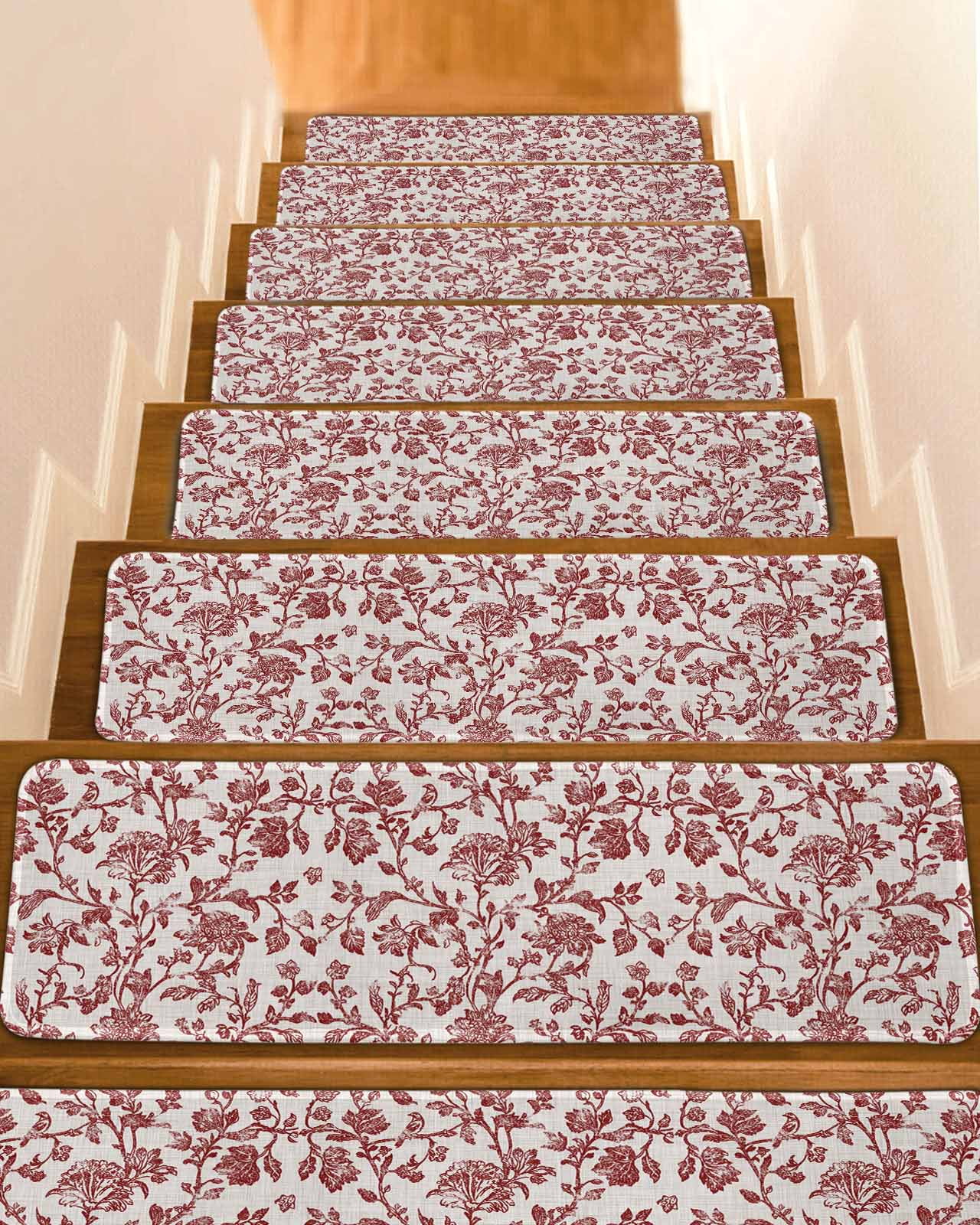 Farmhouse Red Stair Treads for Wooden Steps Indoor Runner Rug Carpet ...
