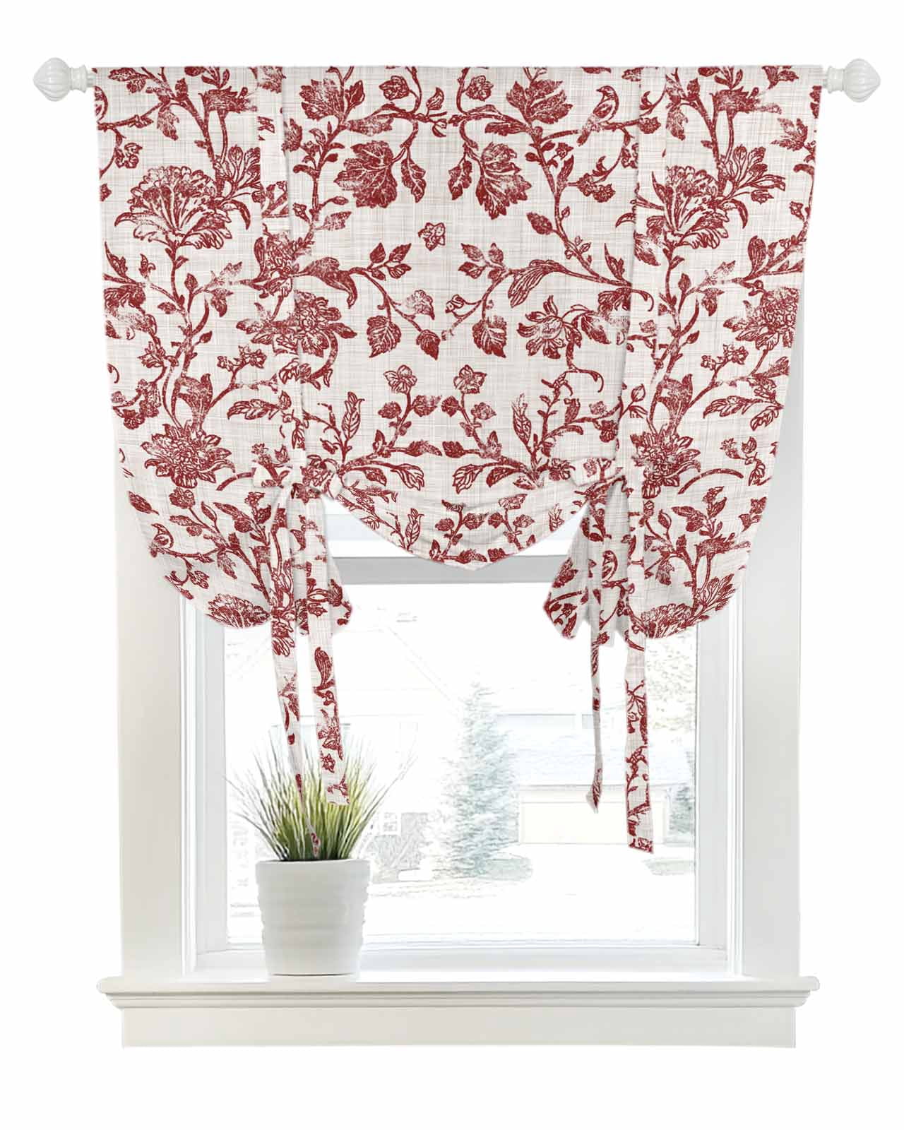 Farmhouse Red Tie Up Curtains for Window, Thermal Insulated Balloon ...
