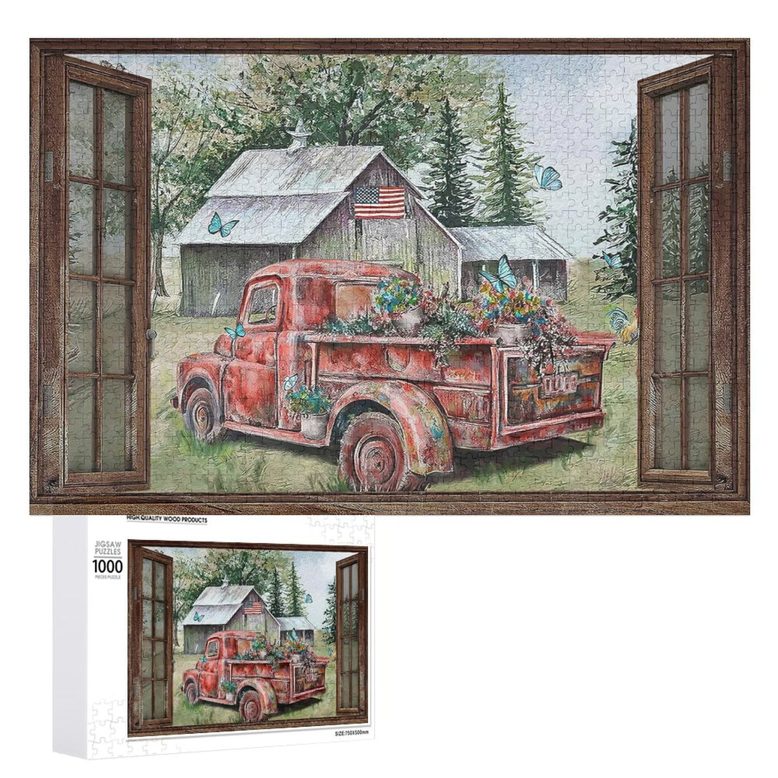 Farmhouse Red Truck 1000 Piece Jigsaw Puzzles for Adults - Rustic Farm ...