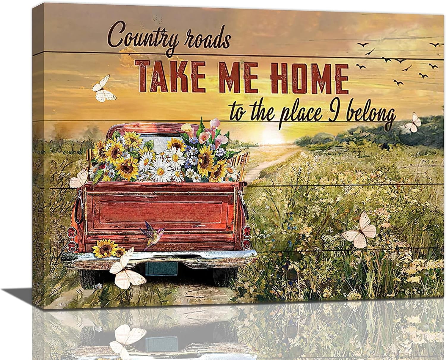 Farmhouse Red Truck Wall Art Country Old Truck Painting Canvas Prints ...