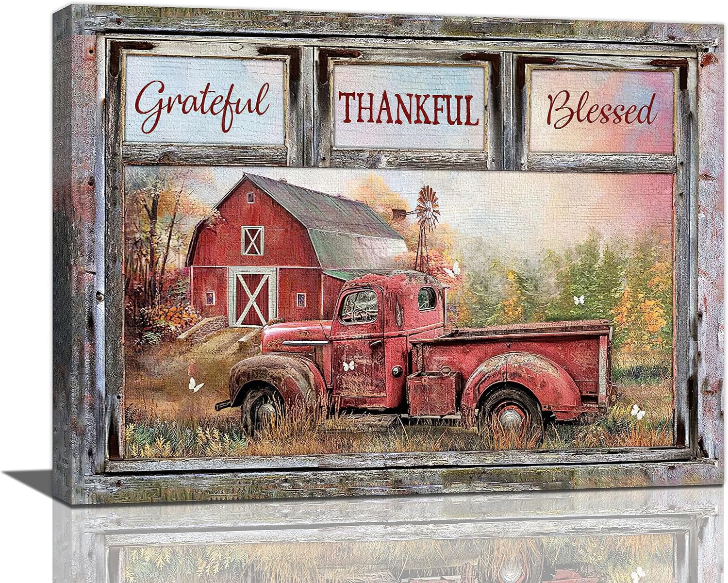 Farmhouse Red Truck Wall Art Rustic Old Barn Wall Decor Country Window ...