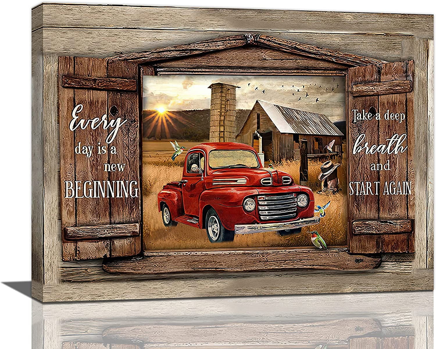 Farmhouse Red Truck Wall Art Rustic Truck Barn Canvas Wall Decor Old ...