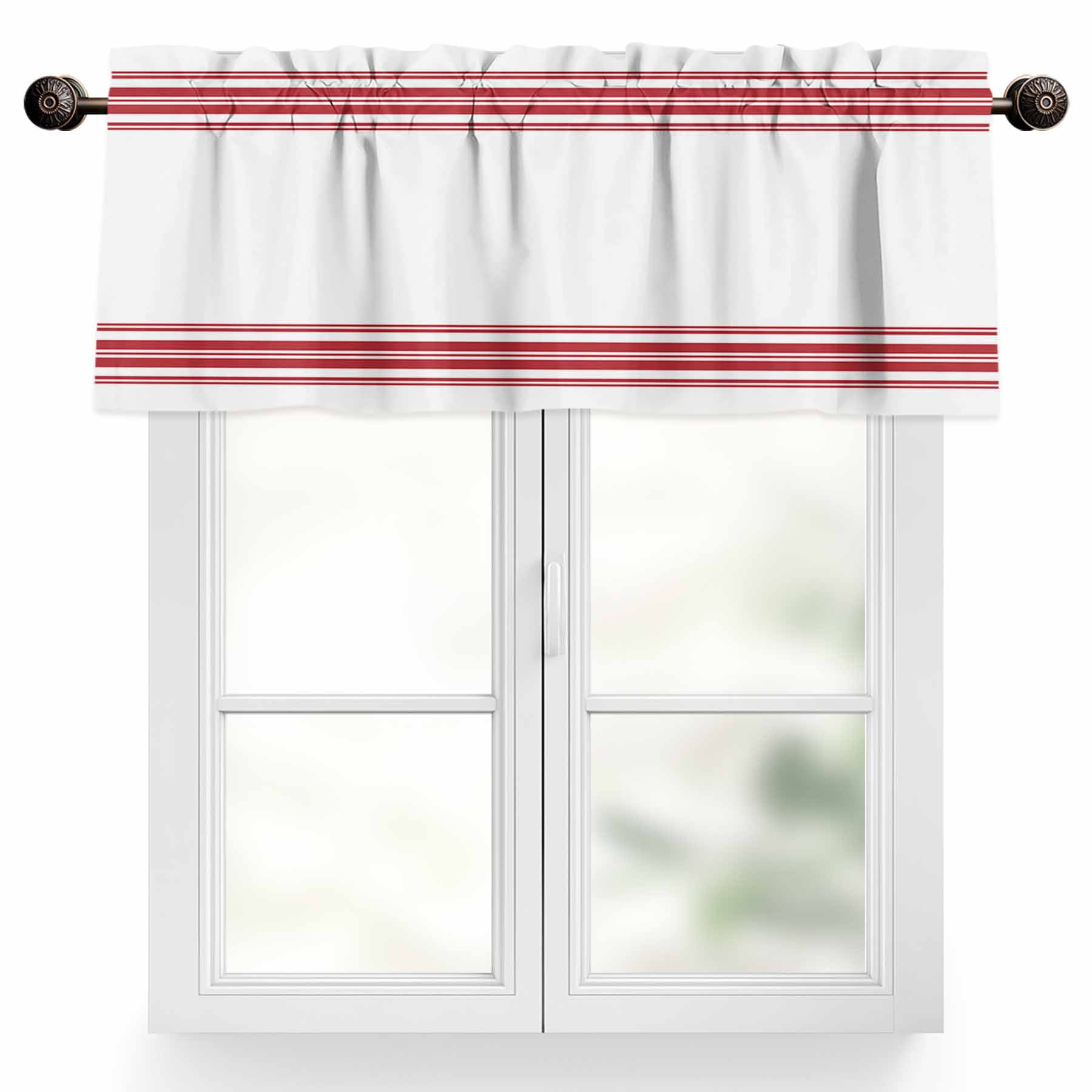 Farmhouse Red Valances for Windows, 54 x 18in, Stripes Decoration Rod ...