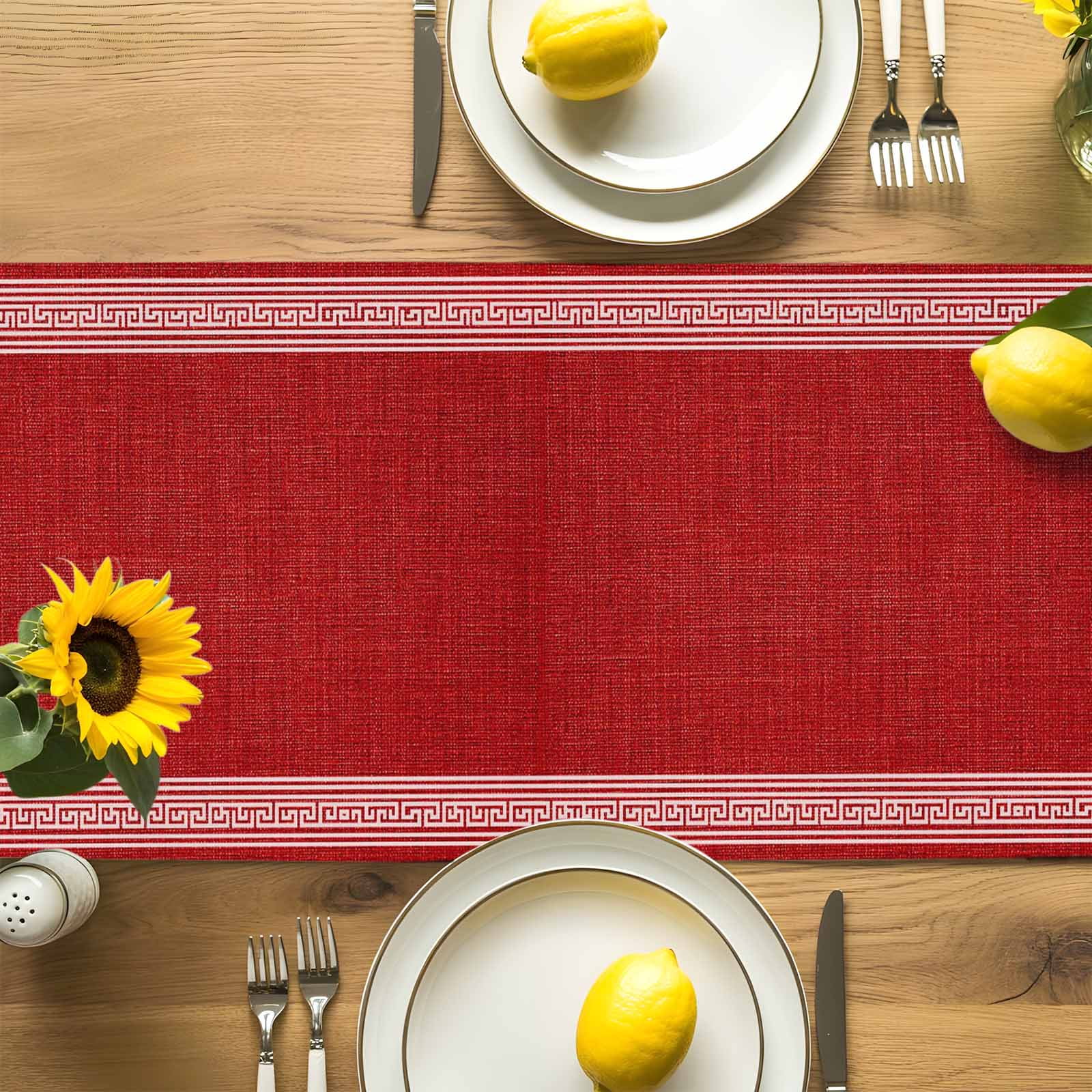 Farmhouse Red Vintage Linen Table Runner-72 Inch Long Abstract Key ...
