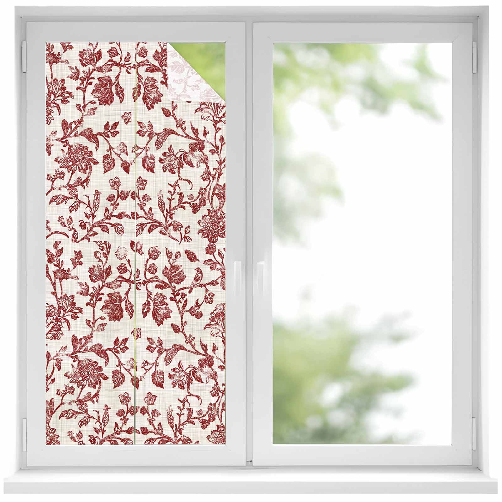 Farmhouse Red Window Privacy Film, Vintage Flower Leaf Botanical Plant ...