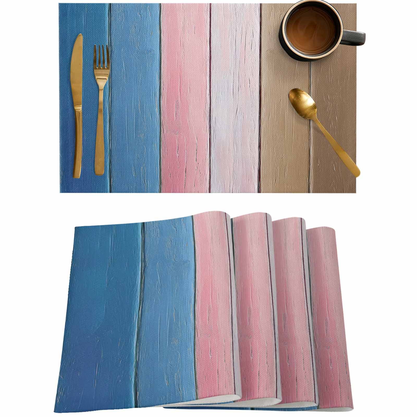 Farmhouse Retro Brown Wood Board Placemats Set of 4,Wipeable Washable ...