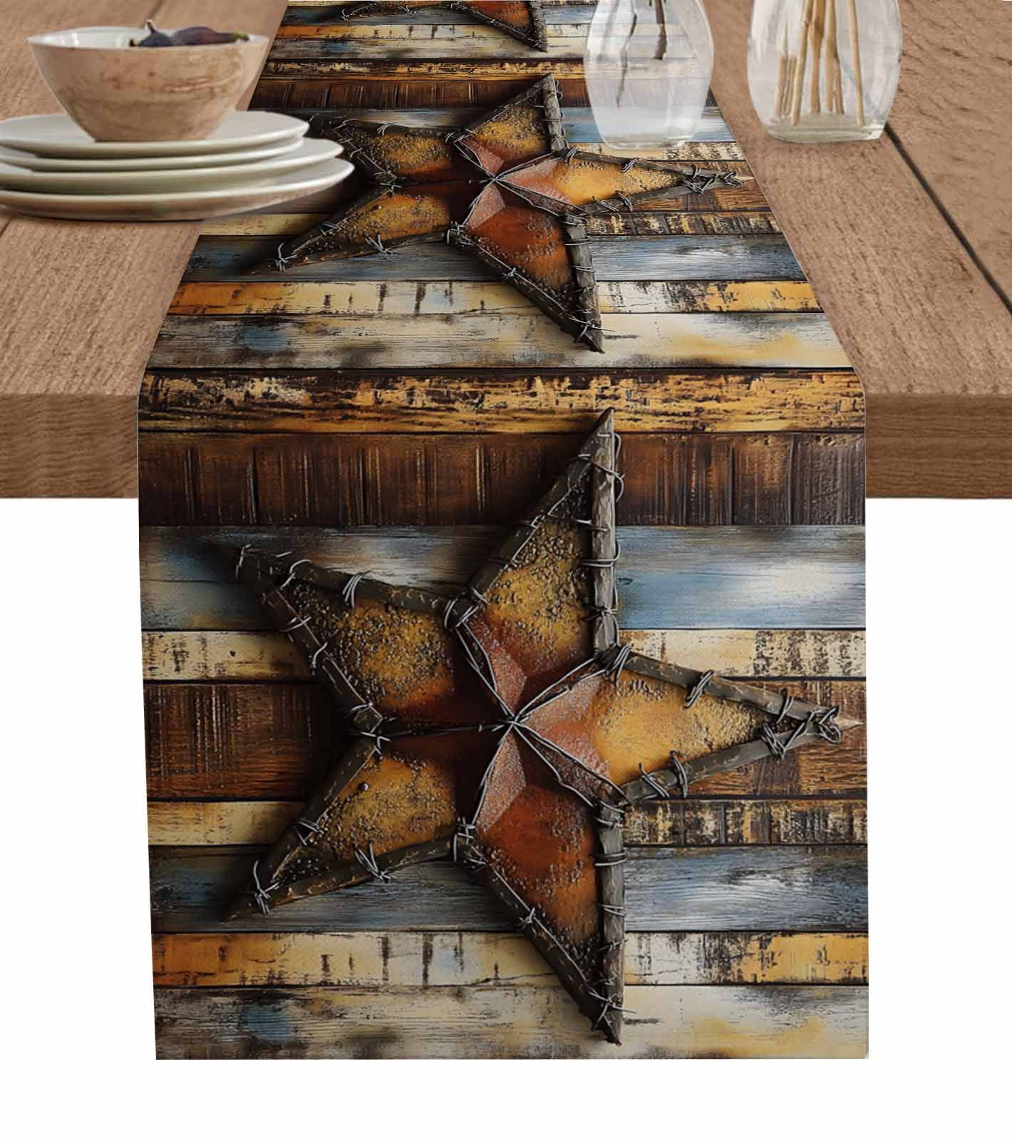 Farmhouse Retro Table Runner 120 Inches, Brown Country Texas Star ...