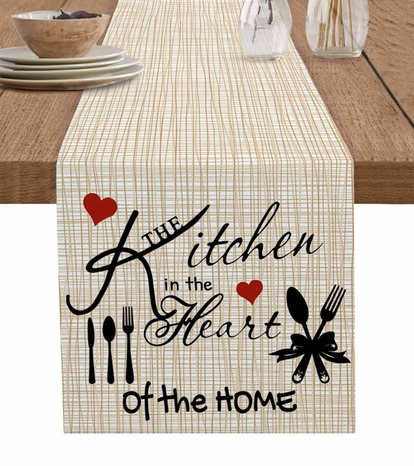 Farmhouse Retro Table Runner 70 Inches, Cartoon Funny Cook Theme Love ...