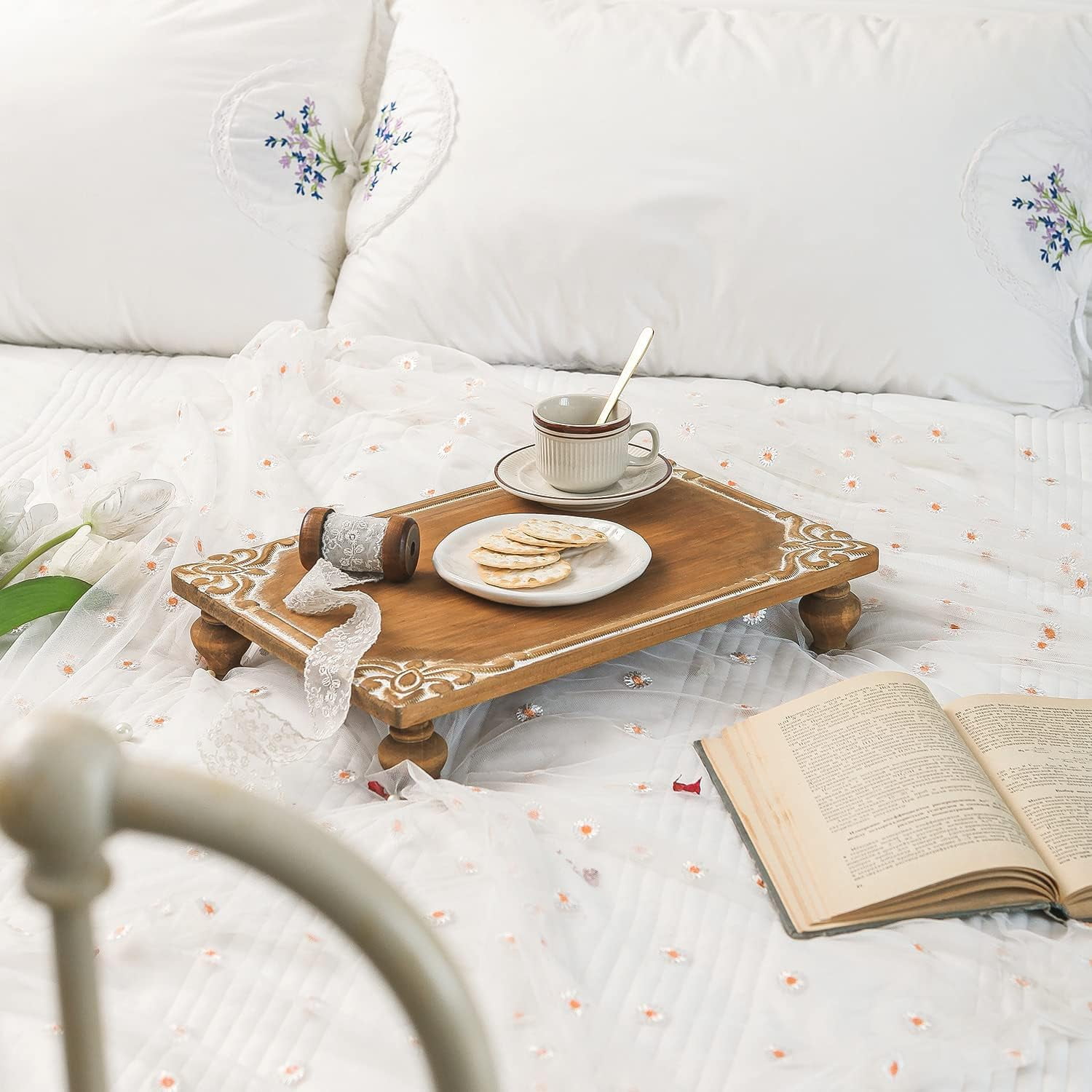 Farmhouse Risers Display Stands, Rustic Wood Pedestal Decorative Tray ...