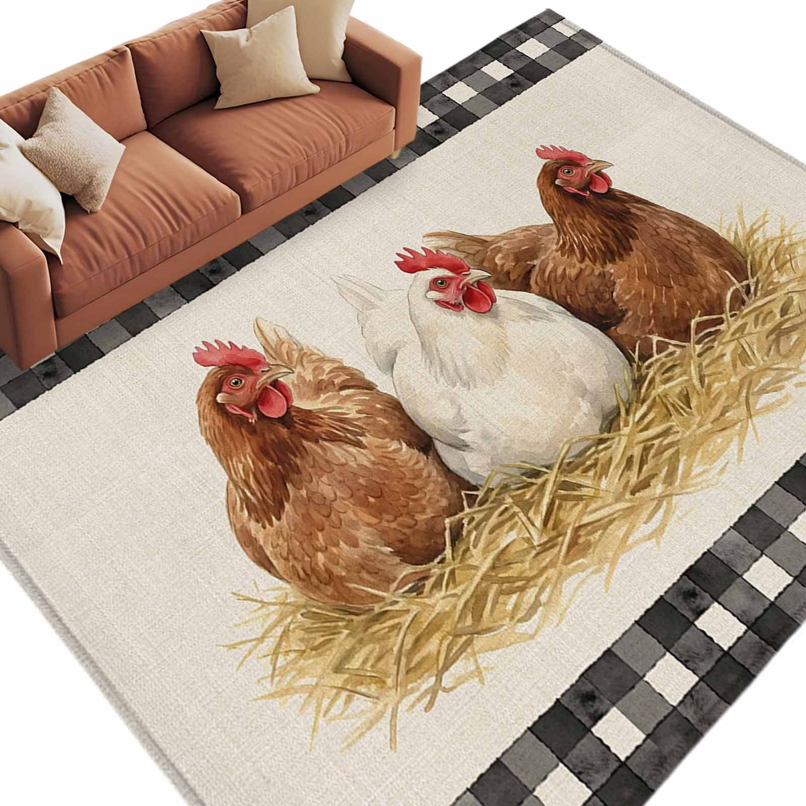 Farmhouse Rooster Area Rug 5x8 Washable Rug Non Slip Country Chicken ...