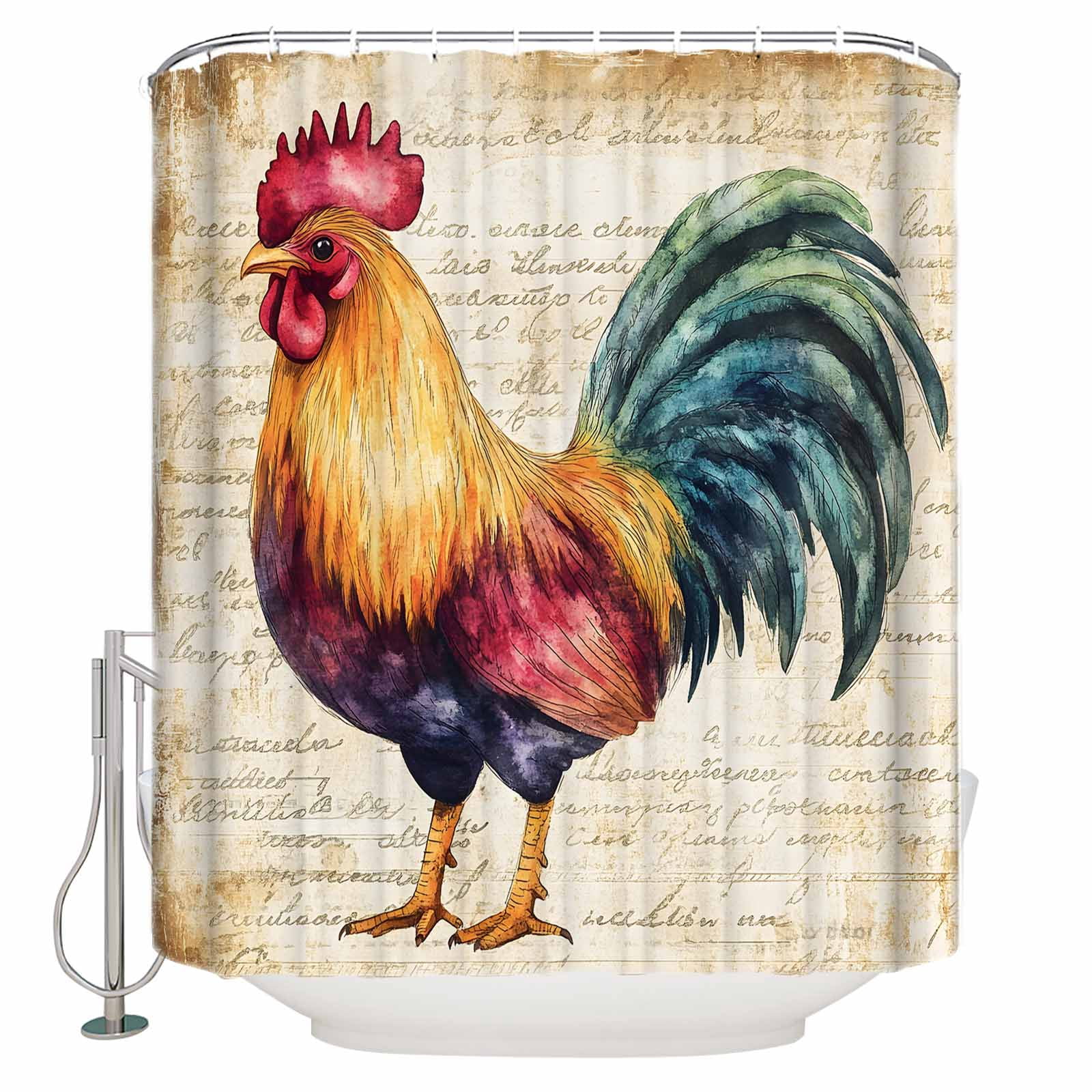 Farmhouse Rooster Bathroom Shower Curtains with 12 Hooks Polyester ...