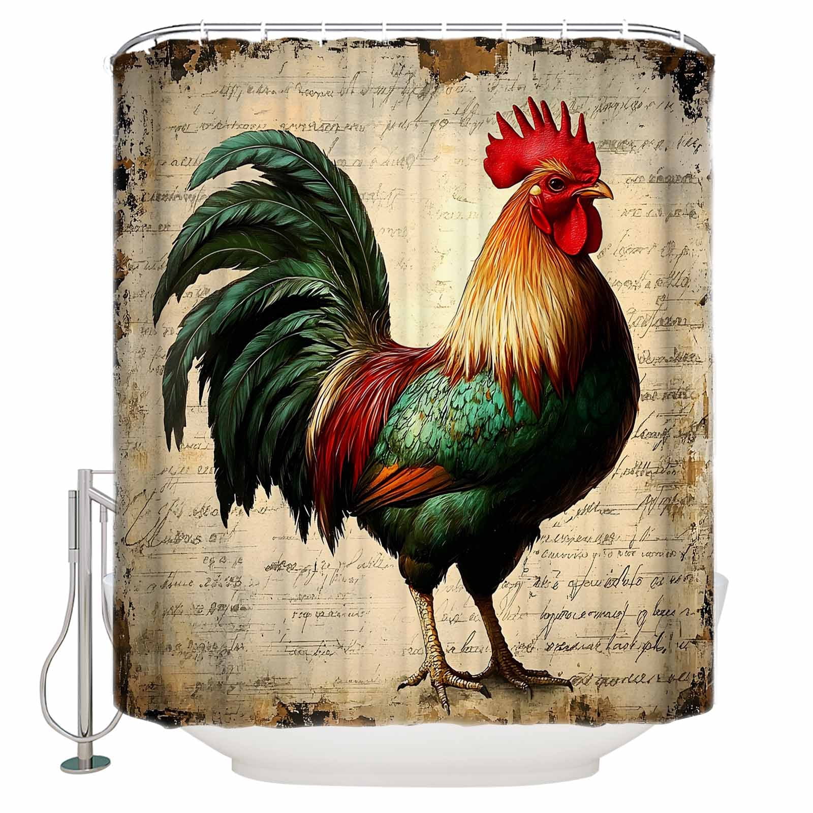 Farmhouse Rooster Bathroom Shower Curtains with 12 Hooks Polyester ...