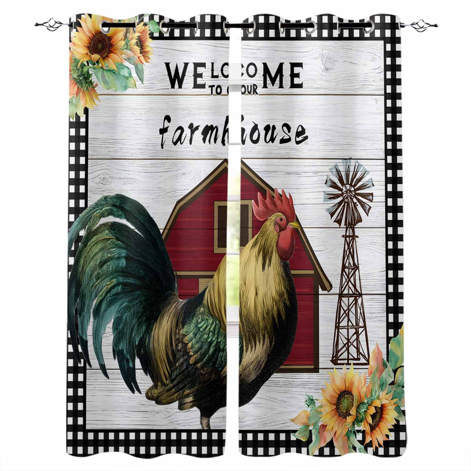 Farmhouse Rooster Blackout Curtains for Bedroom/Living Room, Thermal ...