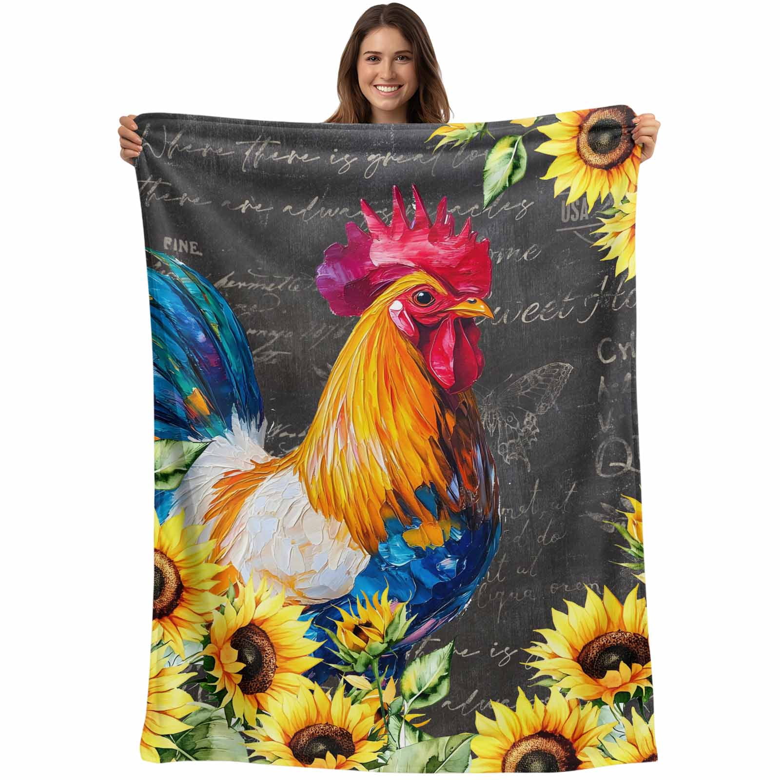 Farmhouse Rooster Blanket Soft Cozy Warm Throw Blanket for Couch, Plush ...