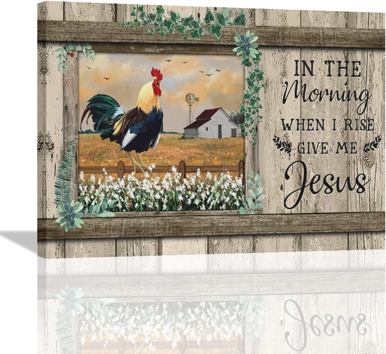 Farmhouse Rooster Canvas Wall Art Farm Barn Chicken Sunflowers Pictures ...
