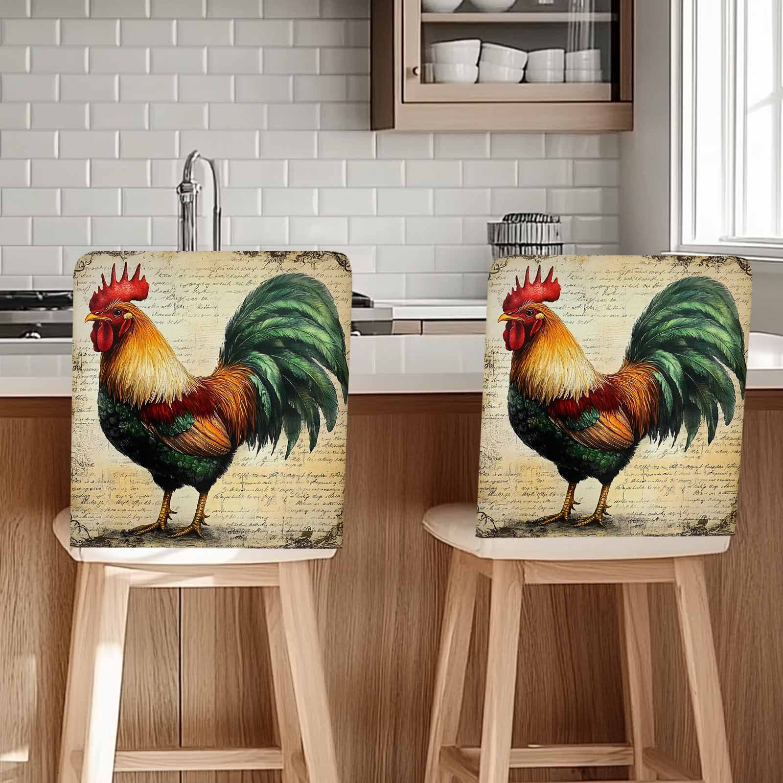 Farmhouse Rooster Chair Covers Set of 8 Vintage Rustic Country Chicken ...