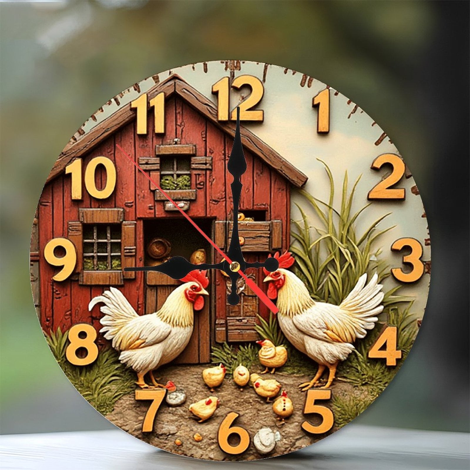Farmhouse Rooster Clock Wall Decor Chic Farmhouse Style 10-Inch Silent ...