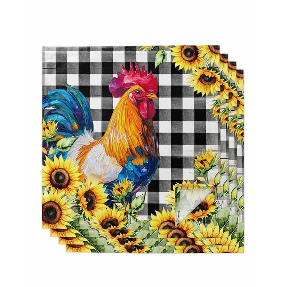 Farmhouse Rooster Cloth Napkins Set of 4 Reusable Dinner Napkins, Black ...