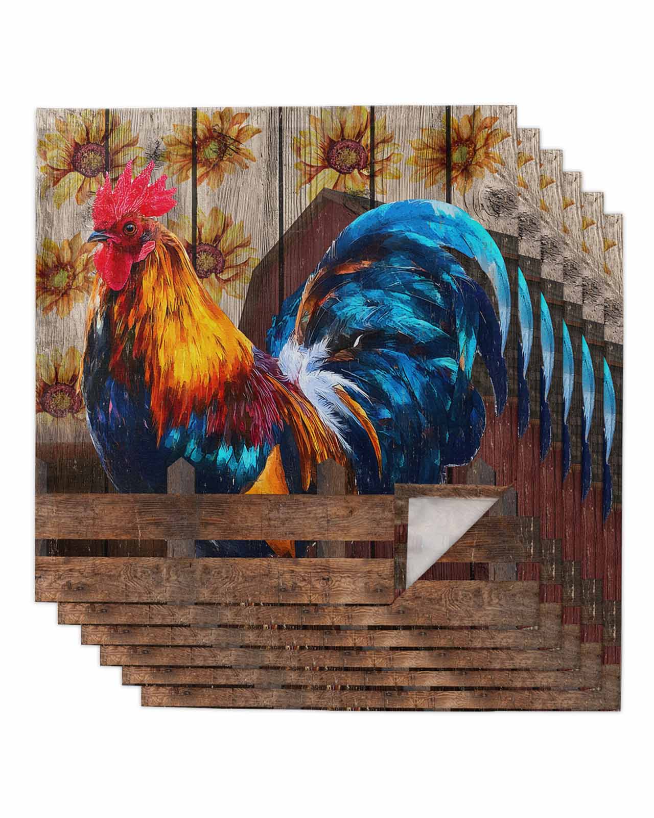 Farmhouse Rooster Cloth Napkins Set of 6 Reusable Dinner Napkins ...