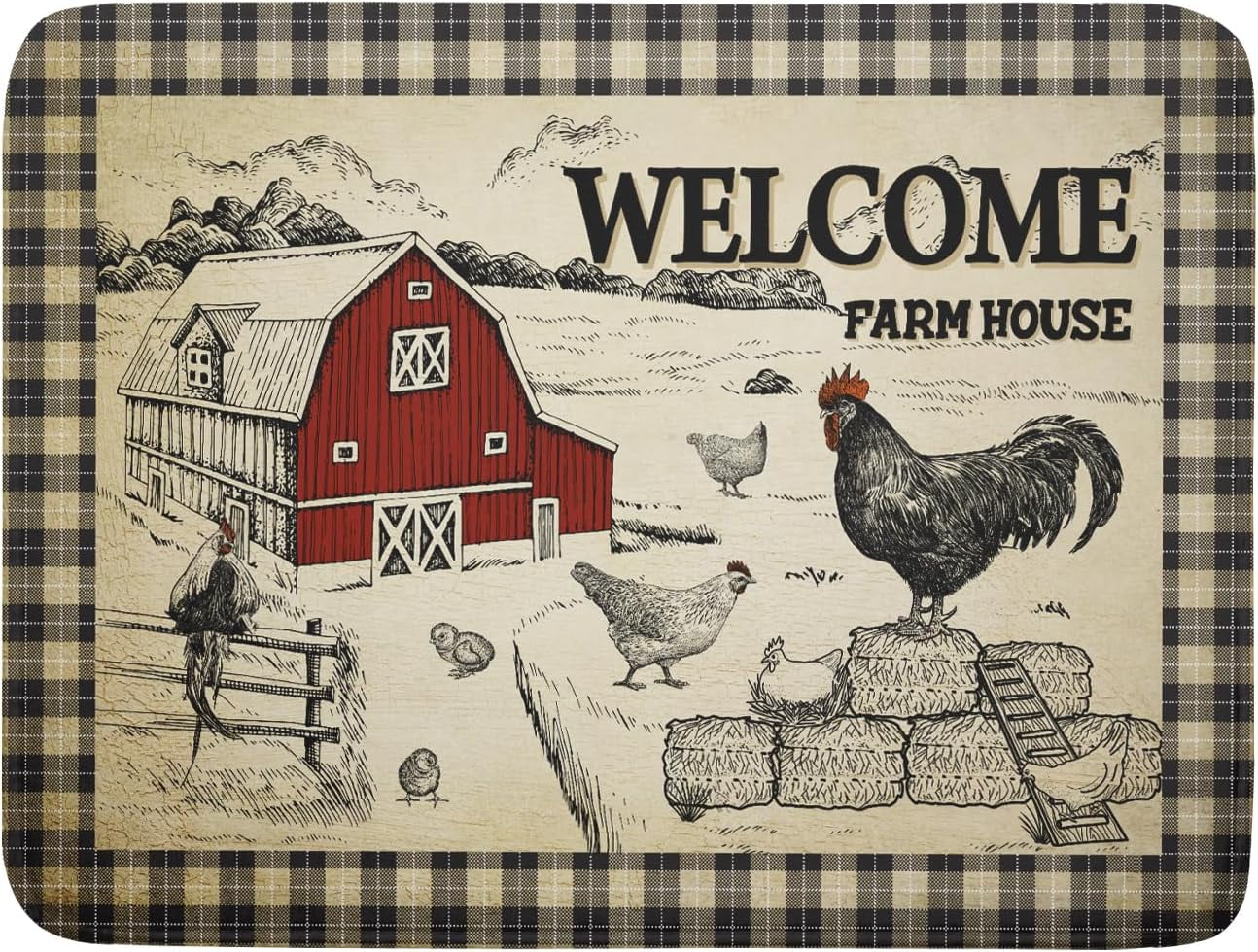 Farmhouse Rooster Dish Drying Mat 18x24 Inch Country Chicken Absorbent ...