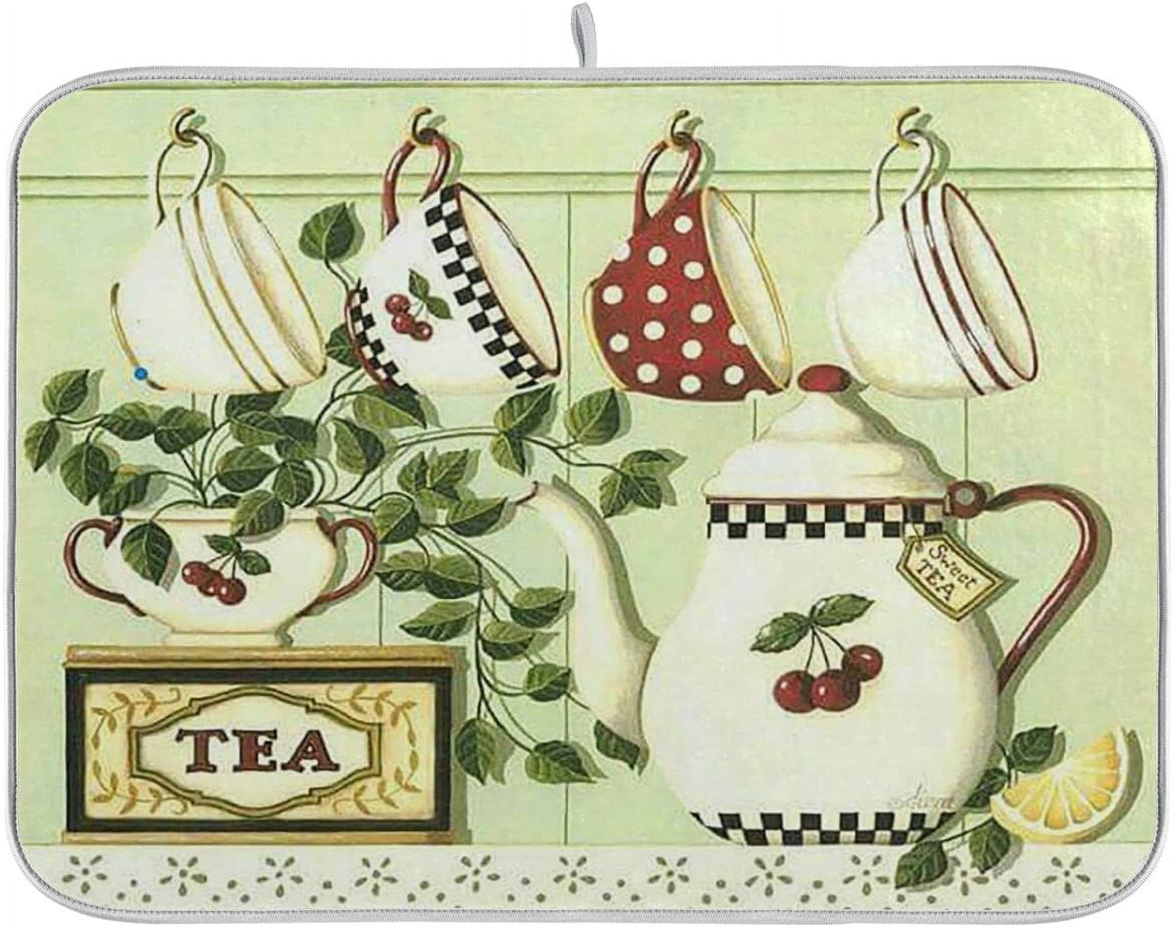 Farmhouse Rooster Dish Drying Mat for Kitchen Counter Rustic Farm Style Drying Mats Super ...