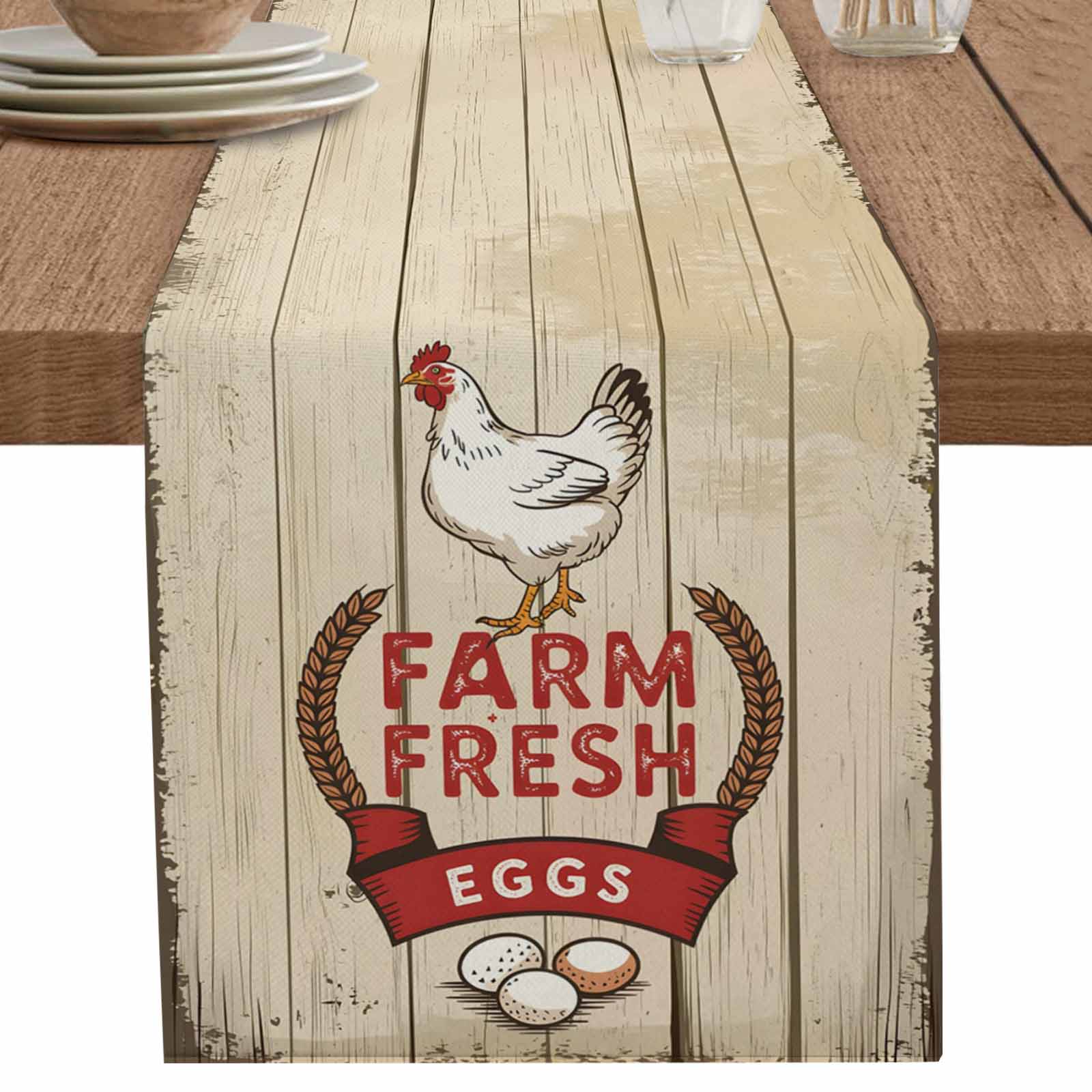Farmhouse Rooster Eggs on Vintage Table Runner-70 Inch Long Rustic ...