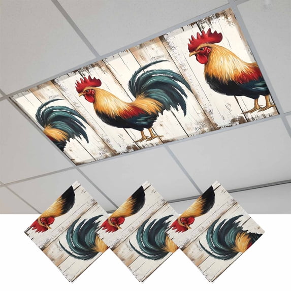 Farmhouse Rooster Fluorescent Light Covers, Vintage Farm Animals Green ...
