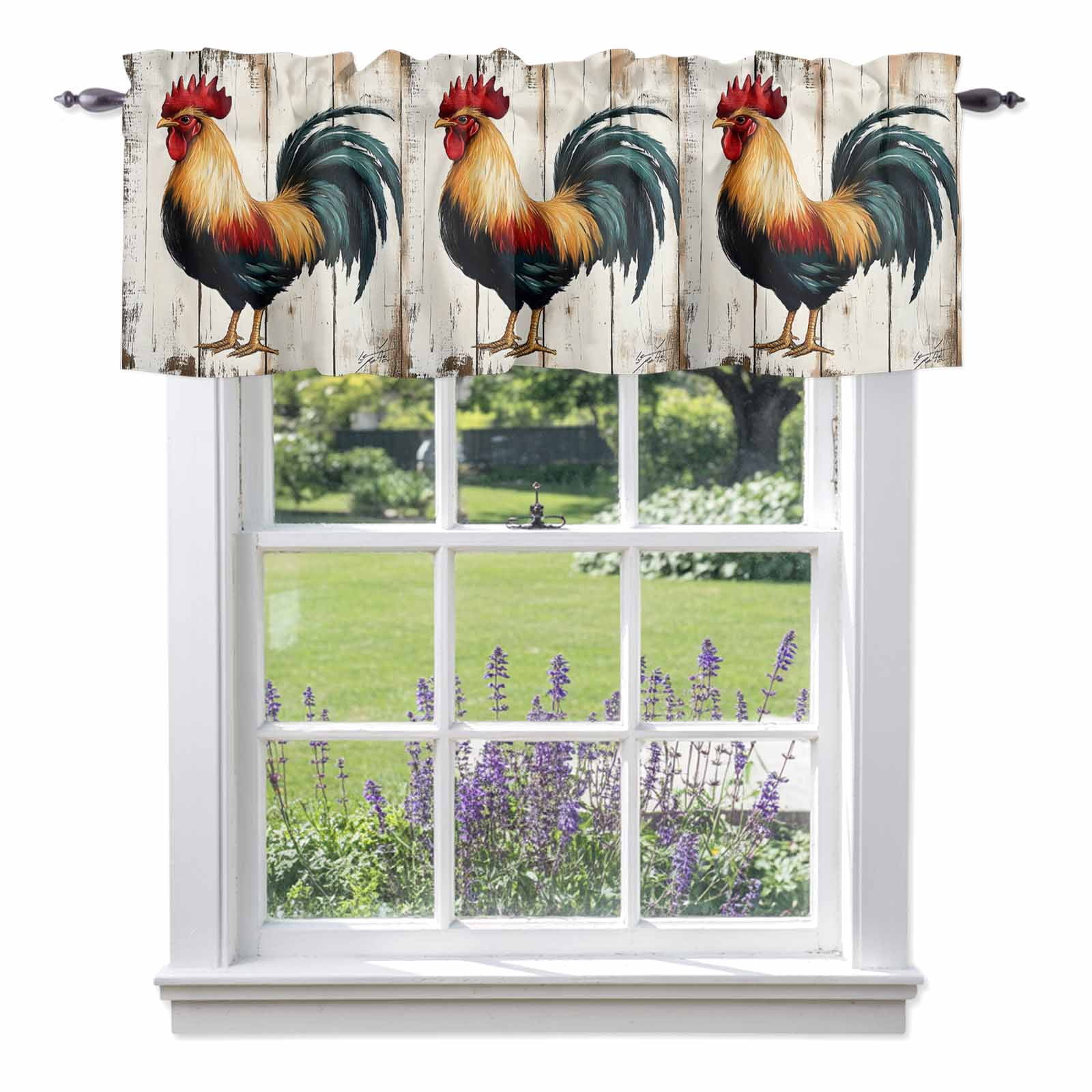 Farmhouse Rooster Kitchen Curtain Valances for Windows Farmhouse Short ...