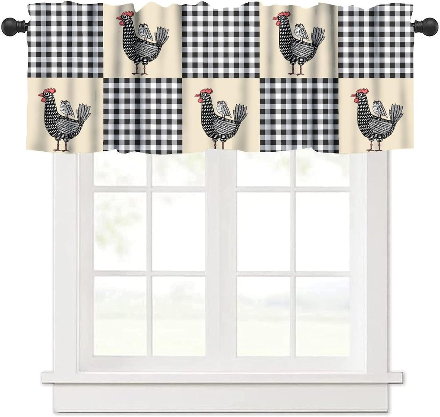 Farmhouse Rooster Kitchen Curtains Rustic Retro Abstract Chicken Black ...