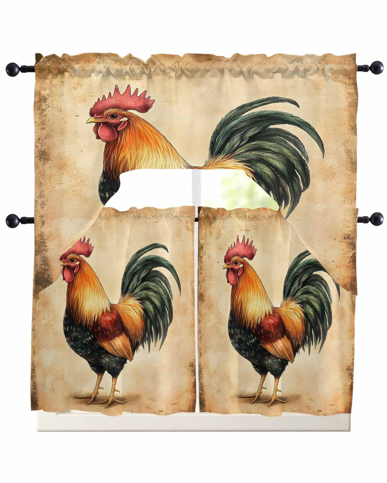 Farmhouse Rooster Kitchen Curtains Sets 36 Inch Length with Valance ...