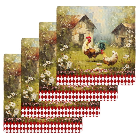 Farmhouse Rooster Kitchen Dish Towels for Drying Dishes Set of 4 ...