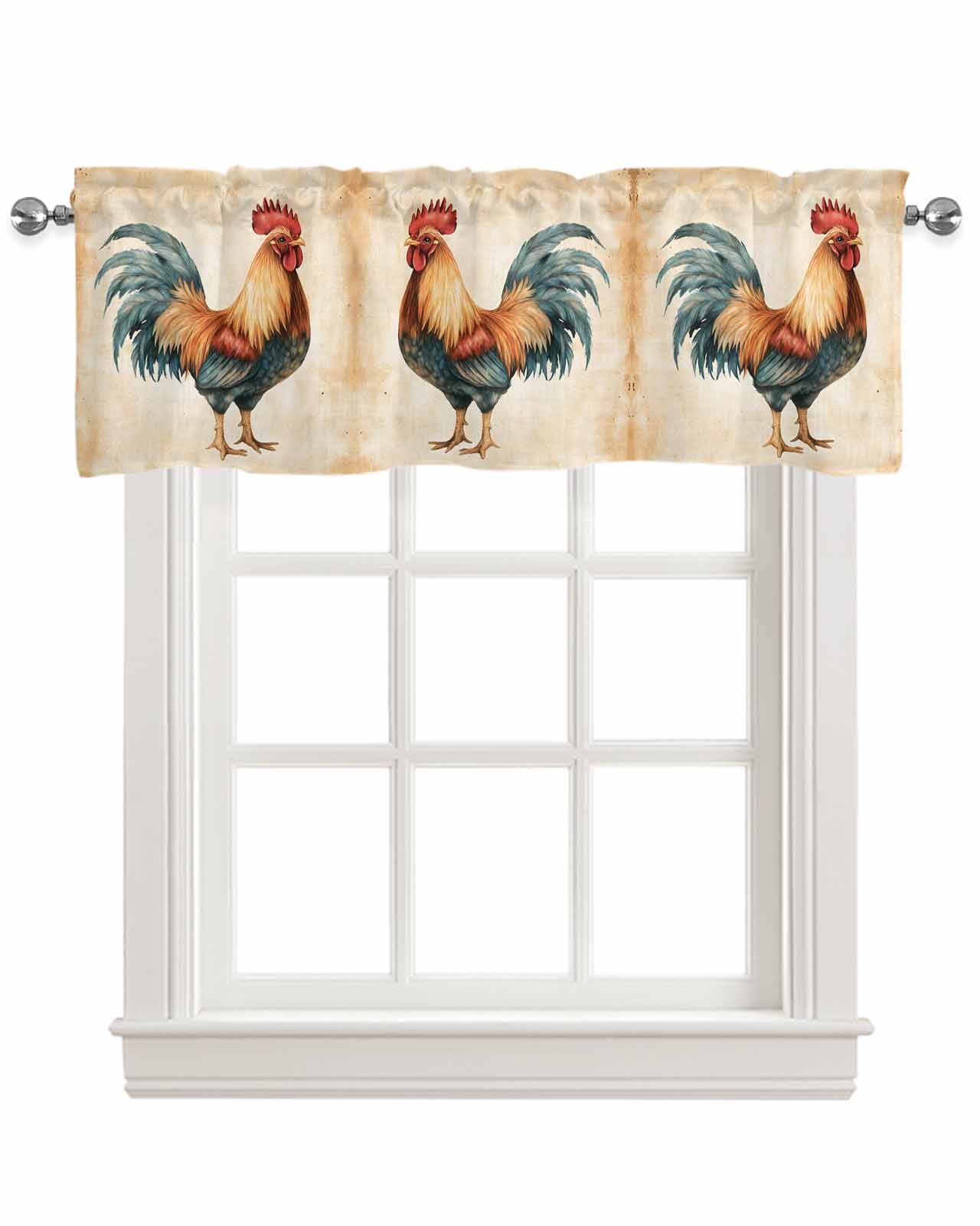 Farmhouse Rooster Kitchen Valances for Windows Farmhouse Linen Window ...