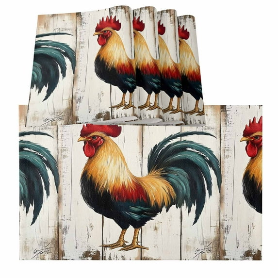 Farmhouse Rooster Placemats for Dinning Table Set of 4, Vintage Farm ...